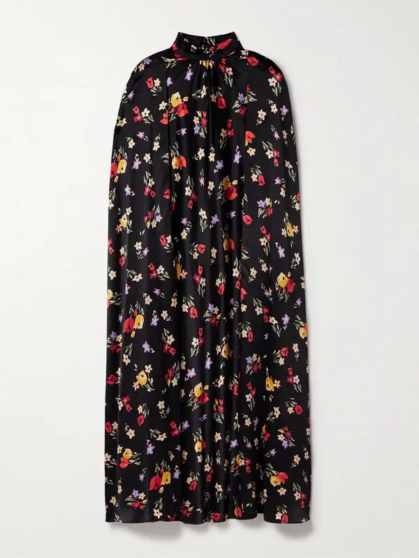 RODARTE Cape-effect Printed Silk-charmeuse Midi Dress