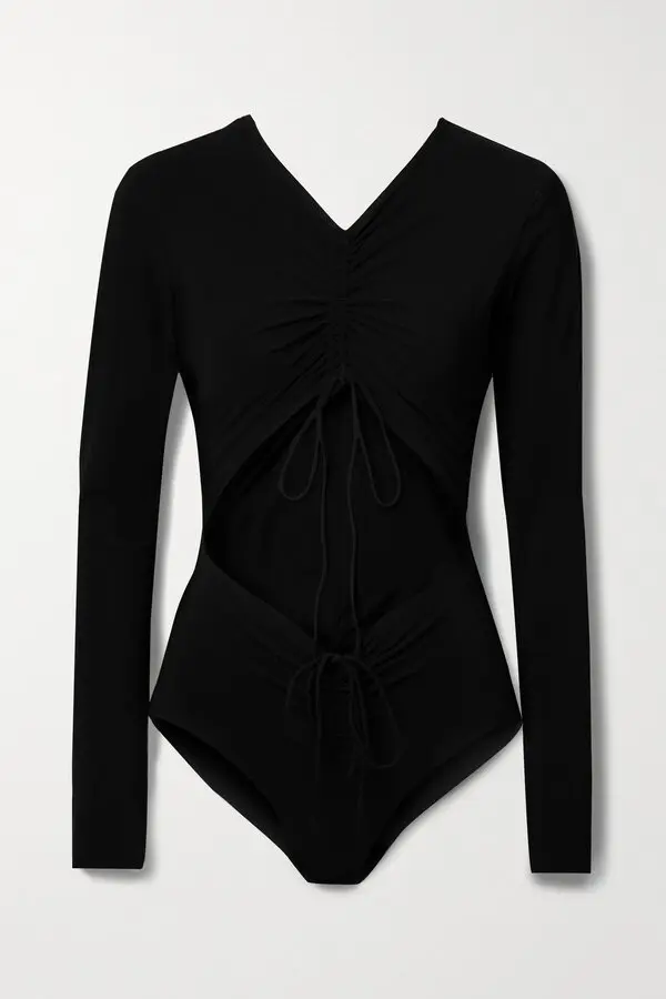 Christopher Esber Cutout Tie-front Ruched One Piece - Black