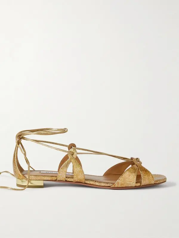 AQUAZZURA Cala Di Volpe Metallic Snake-effect Leather Sandals - Gold