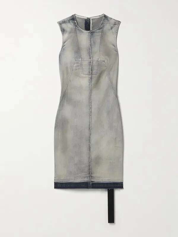 Rick Owens Frayed Denim Mini Dress - Blue
