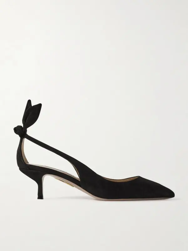 AQUAZZURA Bow Tie 50 Suede Pumps - Black