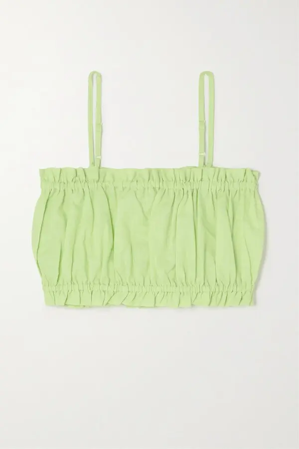 MAISON ESSENTIELE Net Sustain Cropped Gathered Camisole - Green