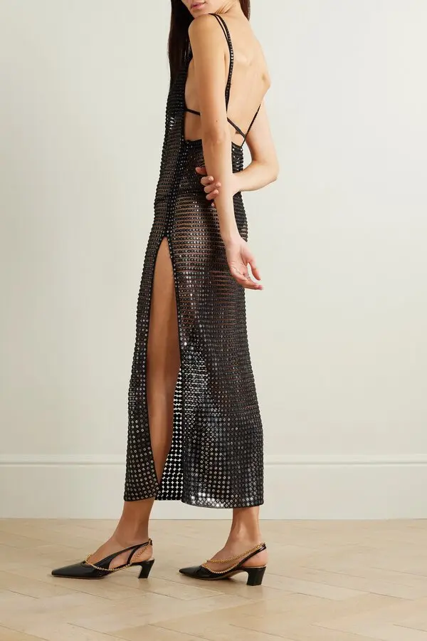 BODE Crescendo Open-back Sequined Mesh Midi Dress