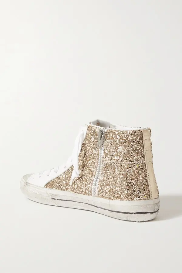 GOLDEN GOOSE Slide Distressed Glittered High-top Sneakers