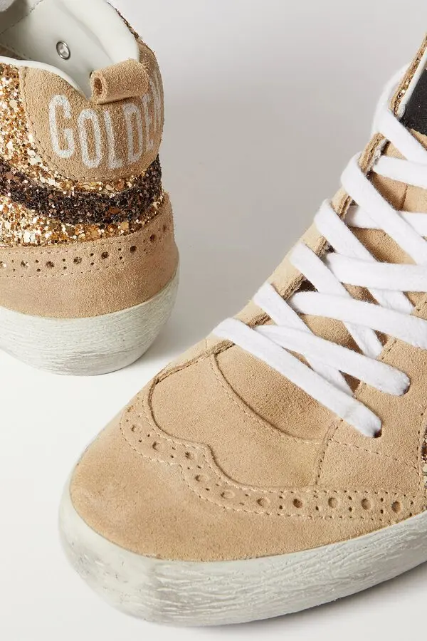 GOLDEN GOOSE Midstar Glittered Distressed High-top Sneakers