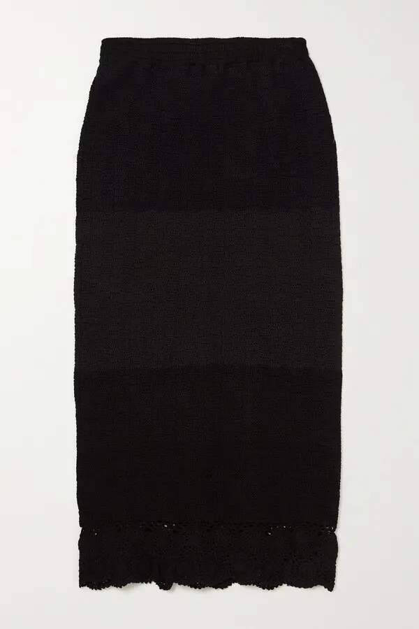 Faithfull The Brand Net Sustain Lula Crocheted Cotton Midi Skirt - Black