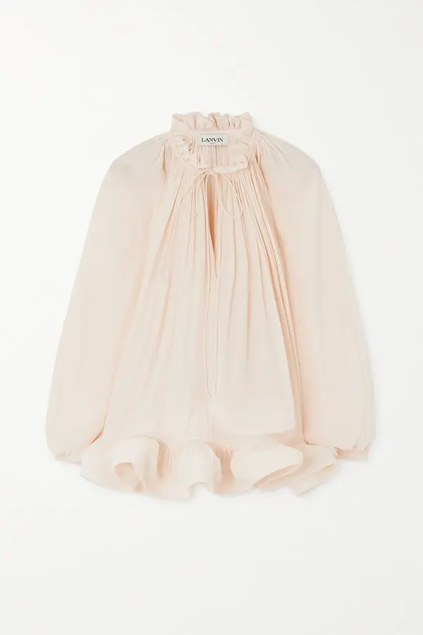 LANVIN Ruffled Gathered Charmeuse Blouse