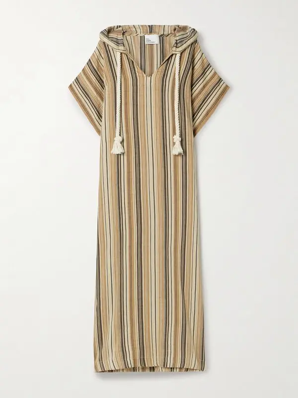 Lisa Marie Fernandez Hooded Striped Linen-blend Kaftan - Neutrals