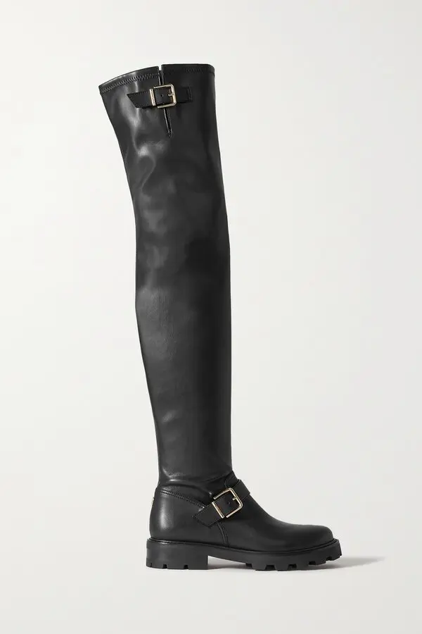 JIMMY CHOO Biker Ii Buckled Leather Over-the-knee Boots