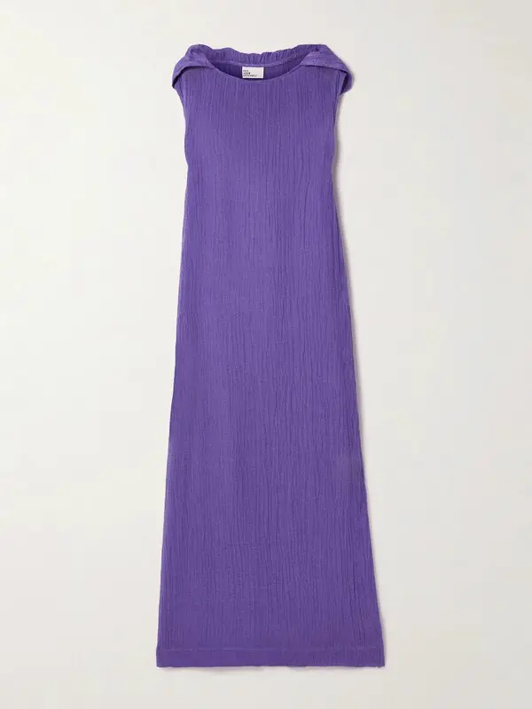 Lisa Marie Fernandez Hooded Crinkled Linen-blend Gauze Maxi Dress - Purple