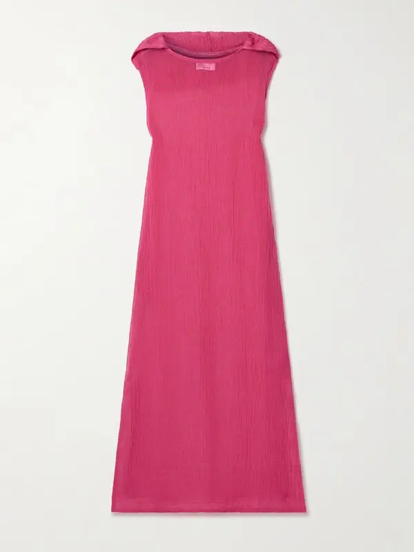 Lisa Marie Fernandez Hooded Crinkled Linen-blend Gauze Maxi Dress - Pink