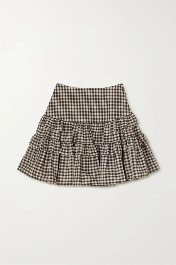 MOLLY GODDARD Tiered Ruffled Gingham Cotton-poplin Mini Skirt
