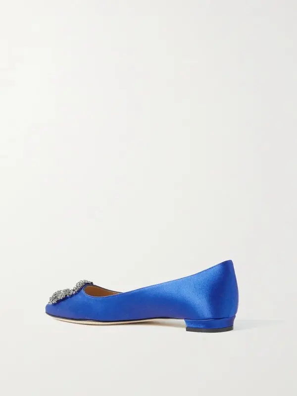 Manolo Blahnik Hangisi Crystal-embellished Satin Flats - Blue