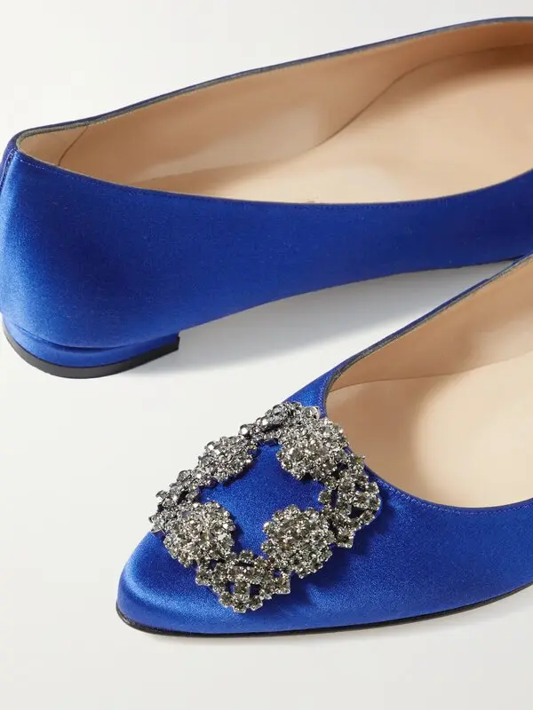 Manolo Blahnik Hangisi Crystal-embellished Satin Flats - Blue