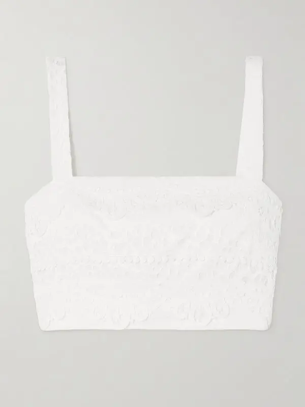 Carolina Herrera Cropped Broderie Anglaise Cotton Top - White