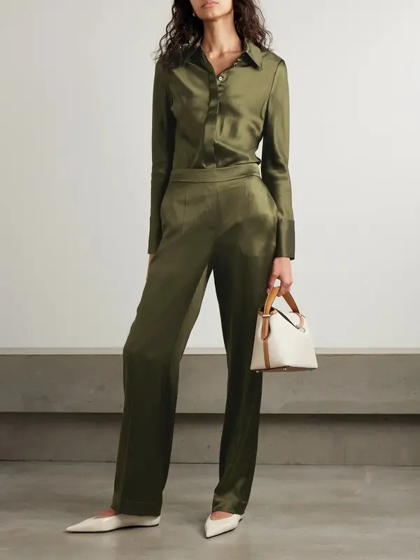 JOSEPH Tova Silk-satin Straight-leg Pants - Green