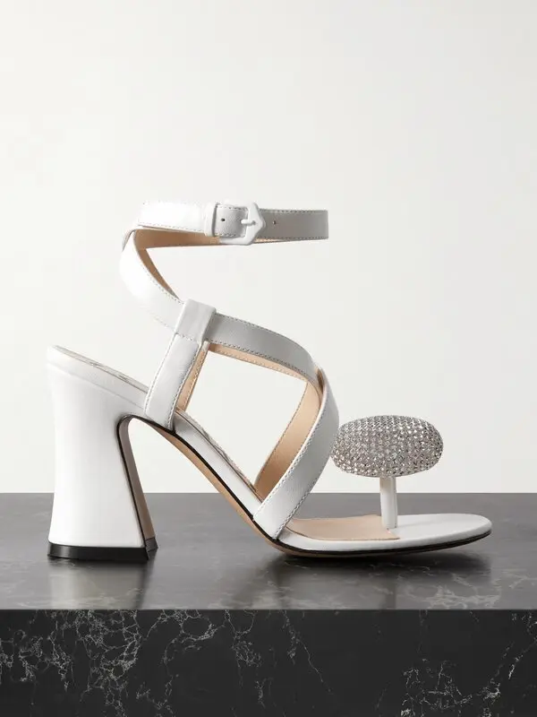 Loewe Paula's Ibiza Calle Pebble Crystal-embellished Leather Sandals - White