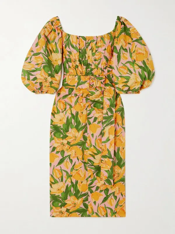 Carolina Herrera Off-the-shoulder Ruched Floral-print Midi Dress - Yellow