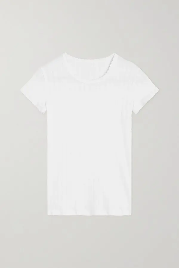 LESET Pointelle-knit Cotton-jersey T-shirt - White