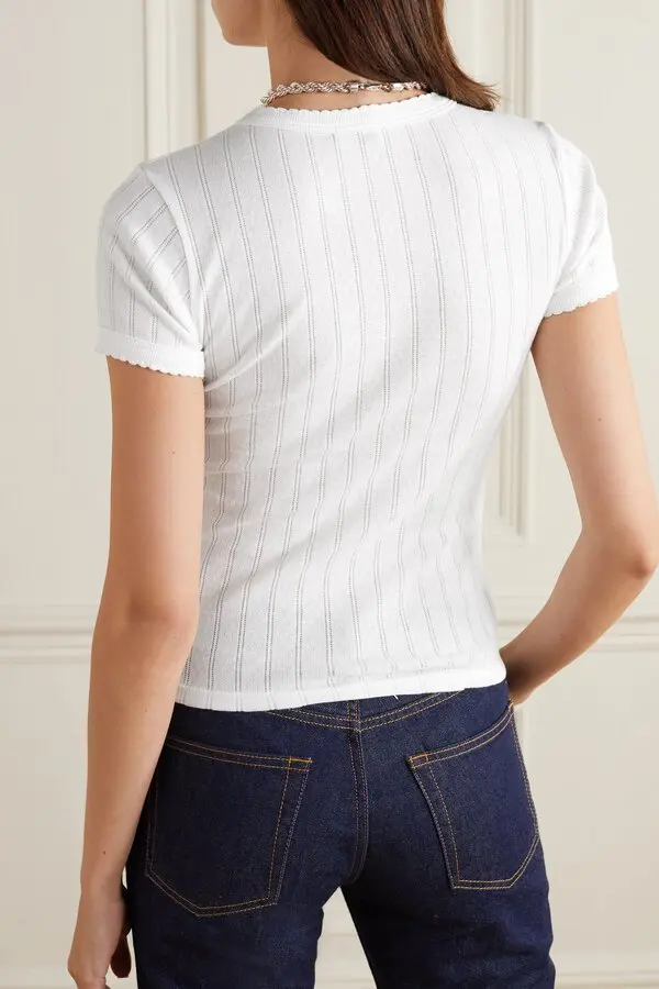 LESET Pointelle-knit Cotton-jersey T-shirt