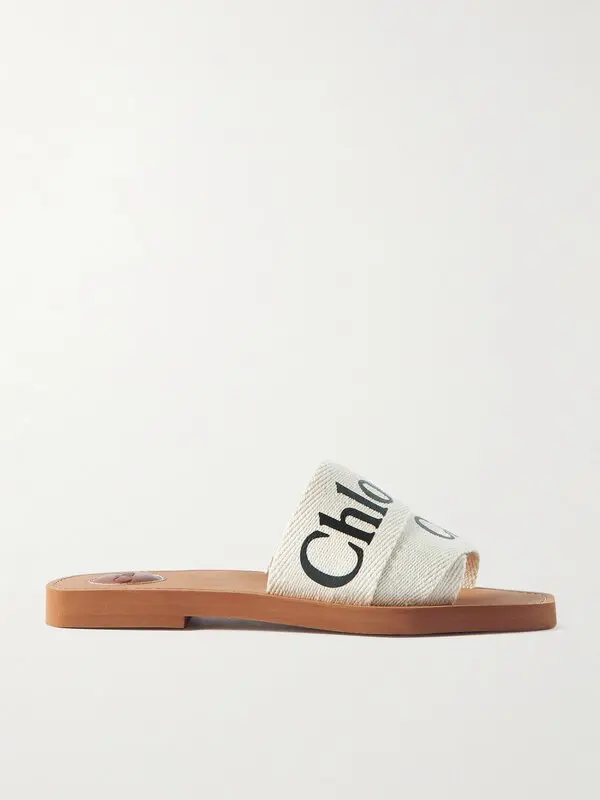 Chloé Woody Logo-print Canvas Slides - White