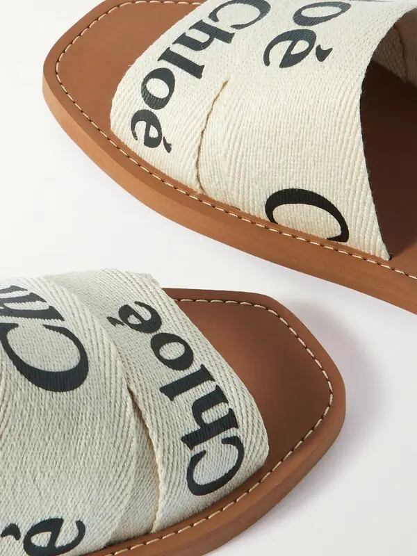Chloé Woody Logo-print Canvas Slides - White
