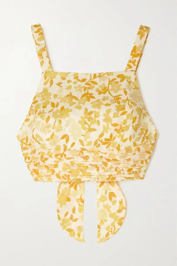 Peony Net Sustain Cropped Floral-print Linen Top