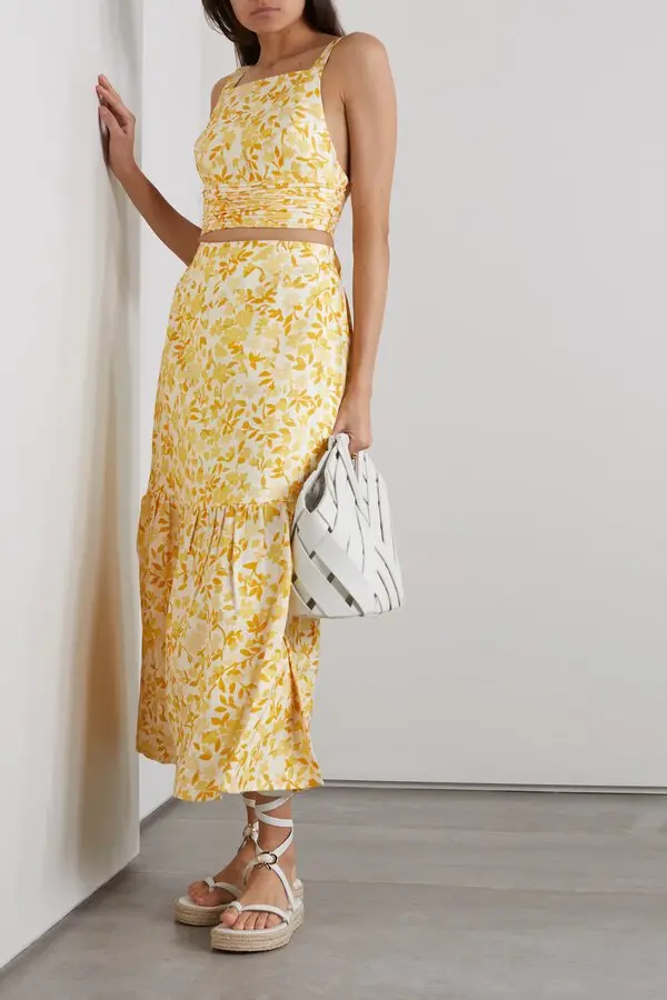 Peony Net Sustain Cropped Floral-print Linen Top