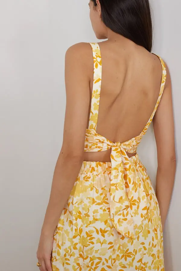Peony Net Sustain Cropped Floral-print Linen Top