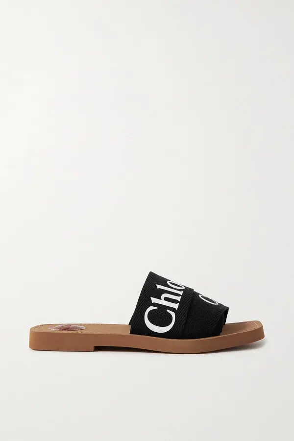 Chloé Woody Logo-print Canvas Slides - Black
