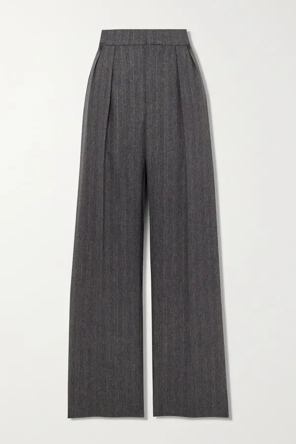 Brunello Cucinelli Striped Pleated Wool-blend Wide-leg Pants