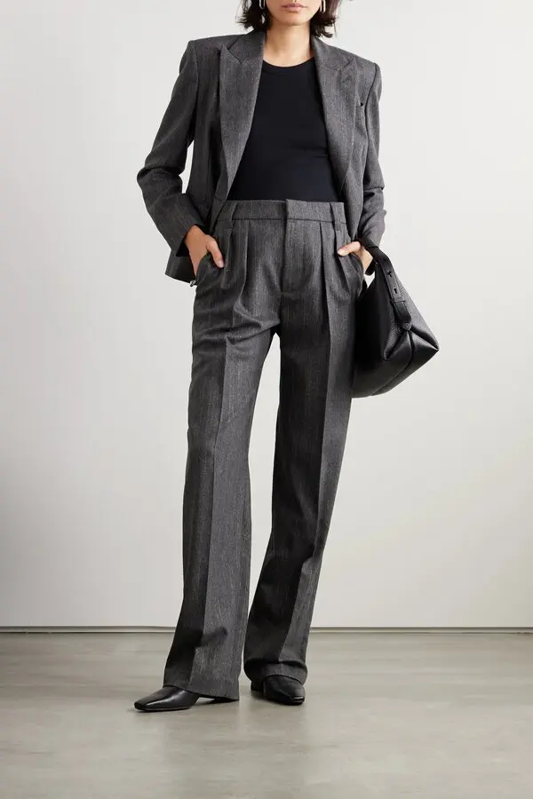Brunello Cucinelli Striped Pleated Wool-blend Wide-leg Pants