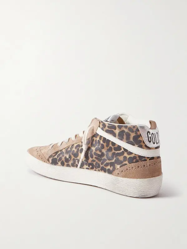 GOLDEN GOOSE Mid Star Leopard-print Calf Hair And Suede Sneakers