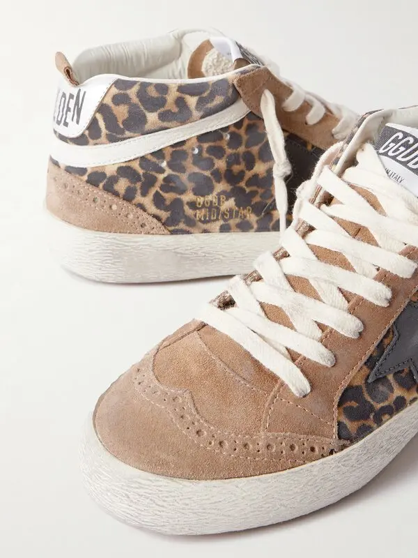 GOLDEN GOOSE Mid Star Leopard-print Calf Hair And Suede Sneakers