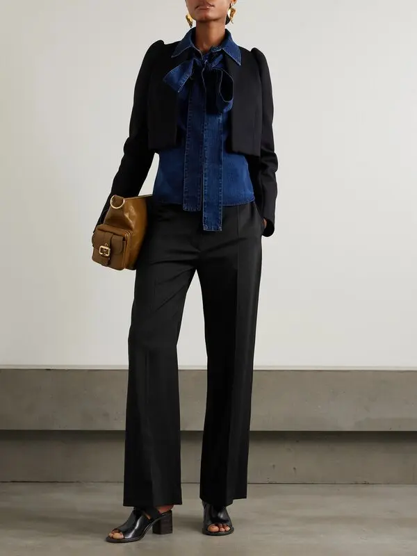 PATOU Iconic Wool-blend Twill Wide-leg Pants - Black
