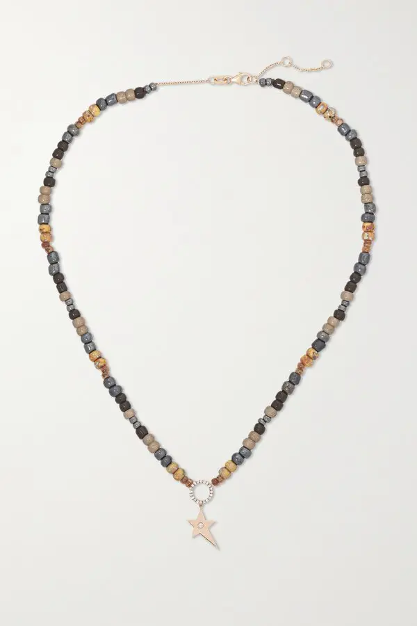 DIANE KORDAS 14-karat Rose Bead And Diamond Necklace - Gold