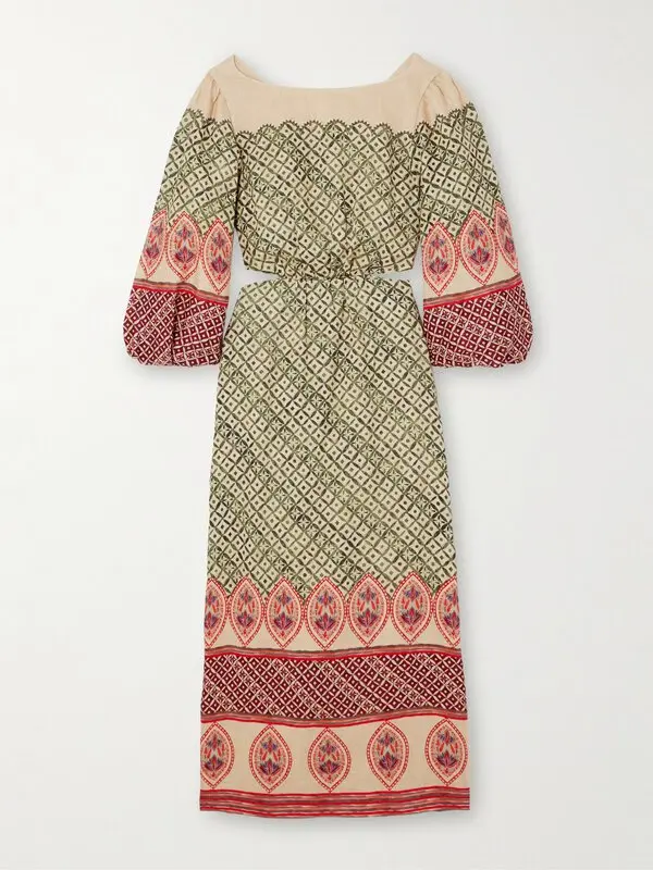 Saloni Neelam Printed Linen Midi Dress - Multi