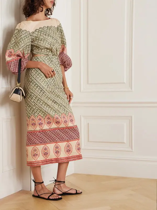 Saloni Neelam Printed Linen Midi Dress