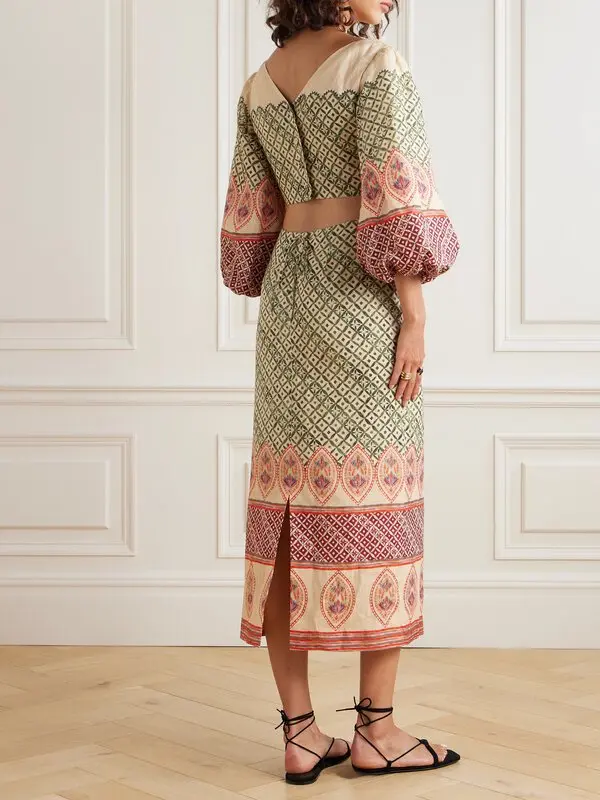 Saloni Neelam Printed Linen Midi Dress