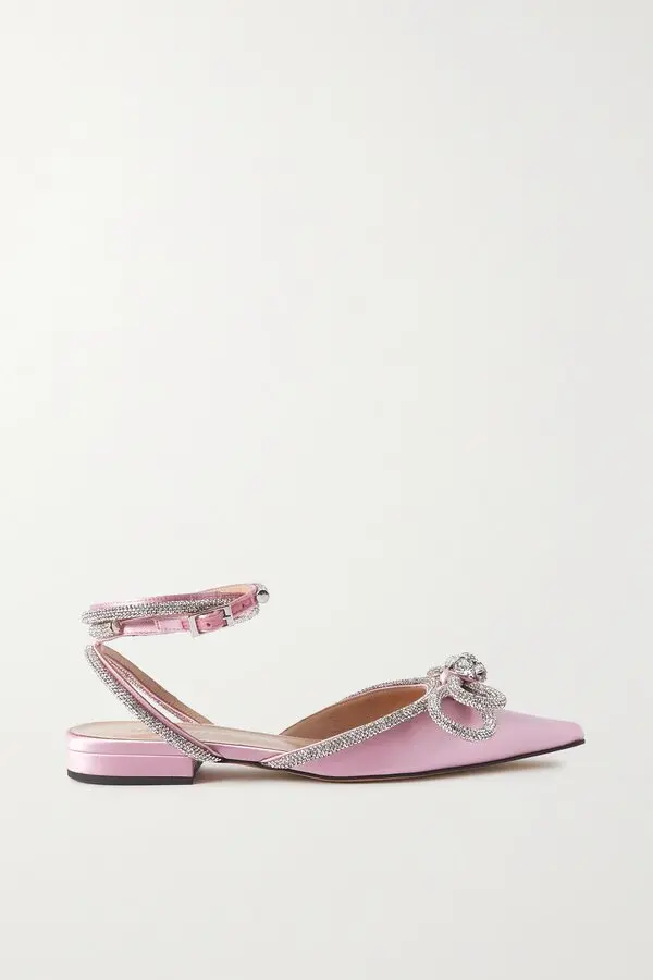 Mach & Mach Double Bow Crystal-embellished Point-toe Flats