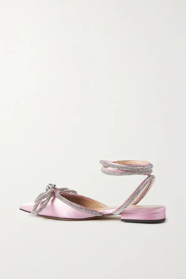 Mach & Mach Double Bow Crystal-embellished Point-toe Flats