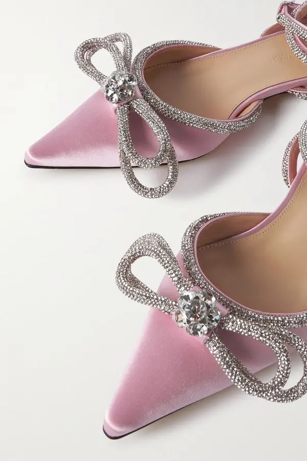 Mach & Mach Double Bow Crystal-embellished Point-toe Flats