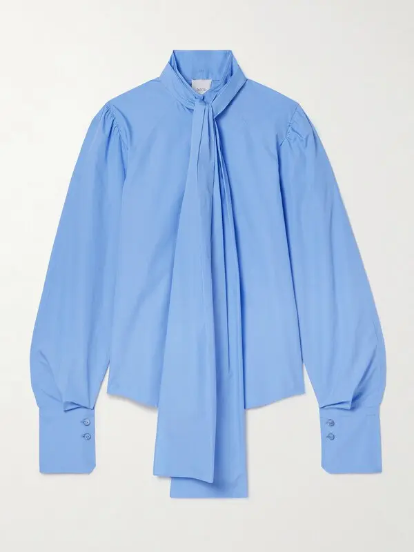 PATOU Pussy-bow Cotton-poplin Shirt - Blue