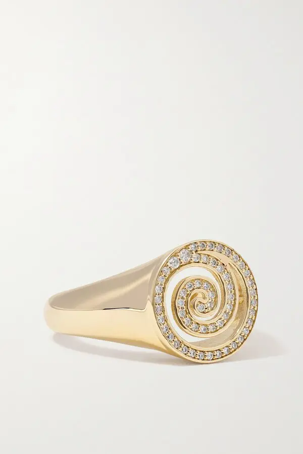 SYDNEY EVAN Spiral 14-karat Diamond Signet Ring - Gold