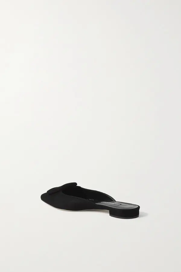 Manolo Blahnik Maysale Buckled Suede Flats - Black
