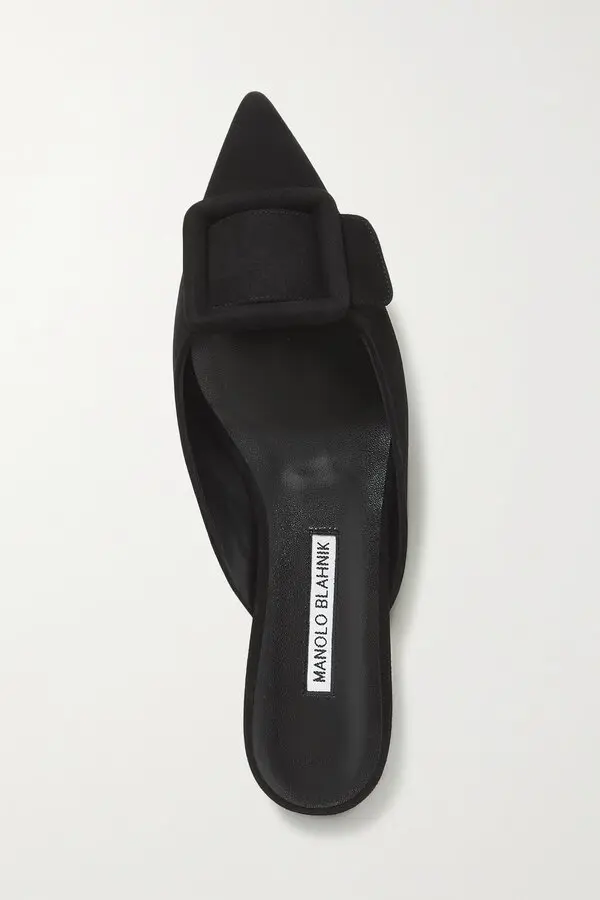 Manolo Blahnik Maysale Buckled Suede Flats - Black