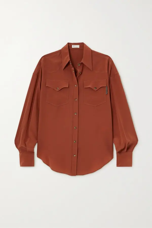 Brunello Cucinelli Silk Crepe De Chine Shirt - Red