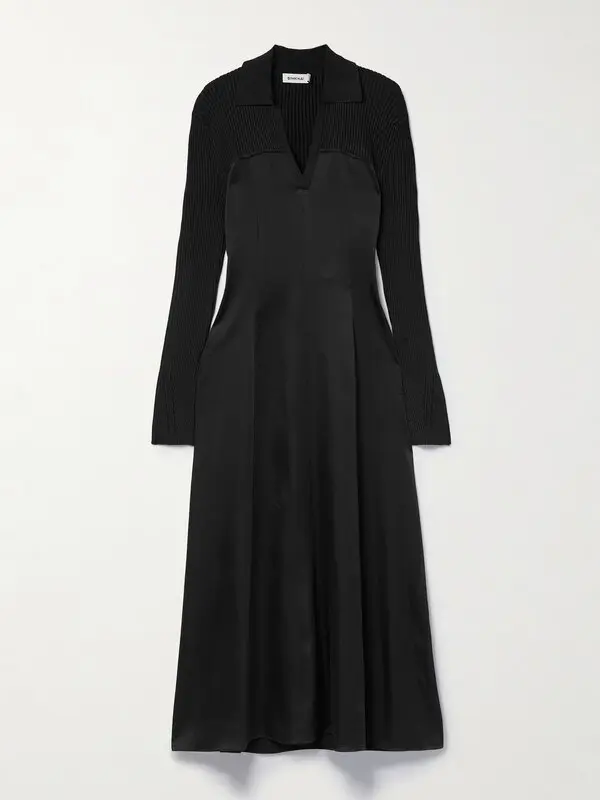 Simkhai Satin-crepe And Ribbed-knit Midi Dress - Black
