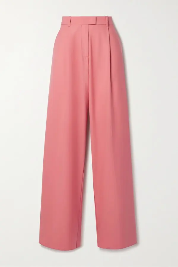Another Tomorrow Pleated Wool Wide-leg Trousers