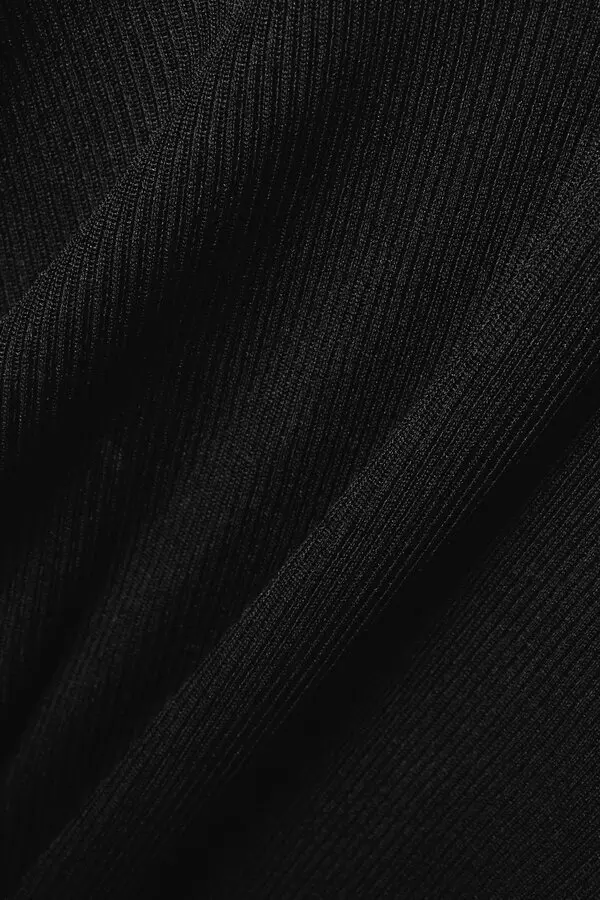Saint Laurent Ribbed Silk Turtleneck Top - Black